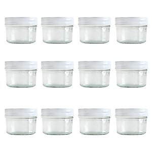 GPK4ALL 4oz Mason Jar Canning Jar with Regular Mouth, Silver Single Piece Lid, Pack of 12 (White)