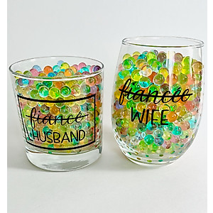 COOL AF Wedding Gift Glass Set For Bride and Groom - Mr and Mrs Whiskey and Wine Glass Gift Set - Engagement Gift for Couples and Newlyweds - Husband and Wife