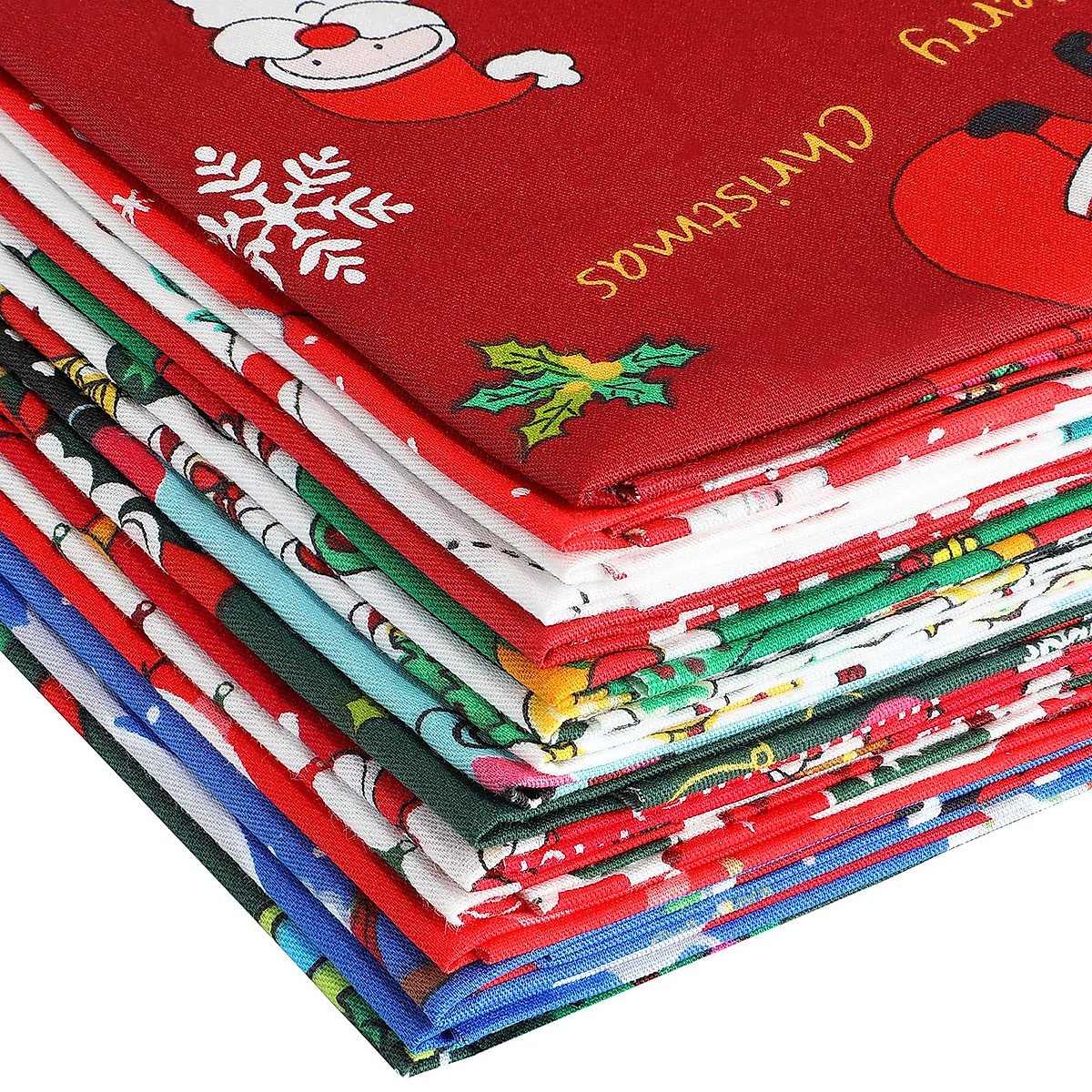 16 Pieces Christmas Fabric Fat Quarters Bundle Christmas Patterned Cotton Fabric Santa Claus Snowman Christmas Tree Print Quilting Fabric Cloth for Christmas Sewing Patchwork DIY Yard (16 x 20 Inch)