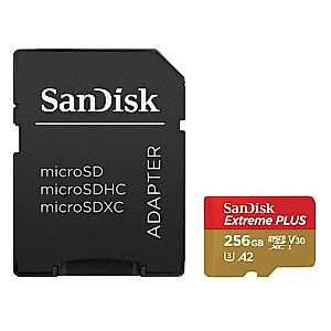 SanDisk Extreme Plus microSDXC UHS-I Card with Adapter, 256GB, SDSQXBD-256G-AN6MA