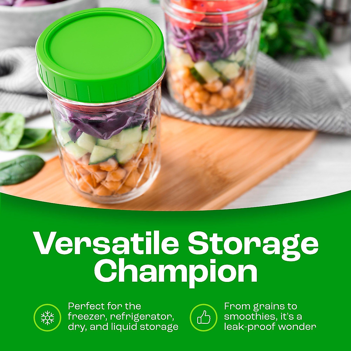 HELPFUL HOME Mason Jar Lids, Canning Lids - Leakproof, Easy to Use, Versatile Usage, Bright & Colorful, Dishwasher Safe, Fits BALL, KERR & More, Pack of 12 (6 Wide Mouth & 6 Regular Mouth)