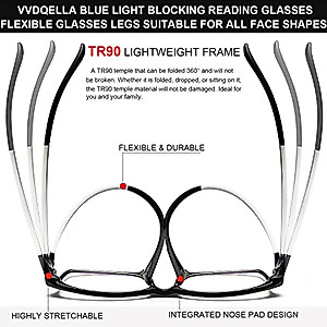 VVDQELLA Blue Light Blocking Reading Glasses Men Anti Glare Scratch Readers Women TR90 Lightweight Frame Computer Glasses (Black 1pc, 0.50)