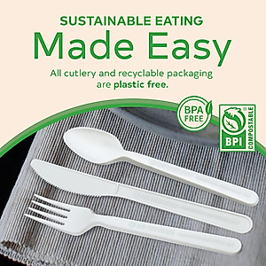 Treeatery - Compostable Cutlery Set, Plant-Based Compostable Utensils Disposable, Dishwasher-Safe Compostable Silverware, 380-Piece Disposable Cutlery, Plant a Tree with Every Box, Ivory White