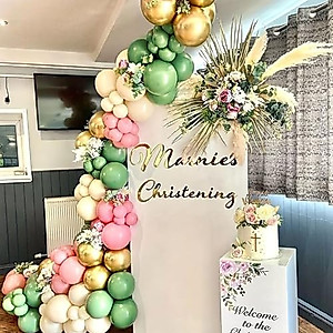 RUBFAC 150pcs Sage Green Pink Balloon Garland Arch Kit, Olive Green Blush Peach Gold Balloons with Artificial Ivy for Baby Shower Birthday Garden Theme Party Decorations