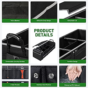 Car Trunk Organizer,Heavy Duty Collapsible Car Trunk Storage Organizer, with Insulated Leakproof Cooler Bag Car Cargo Trunk Organizer with Lid, 3 Compartments, with Straps For for Car Suv/Jeep/Sedan