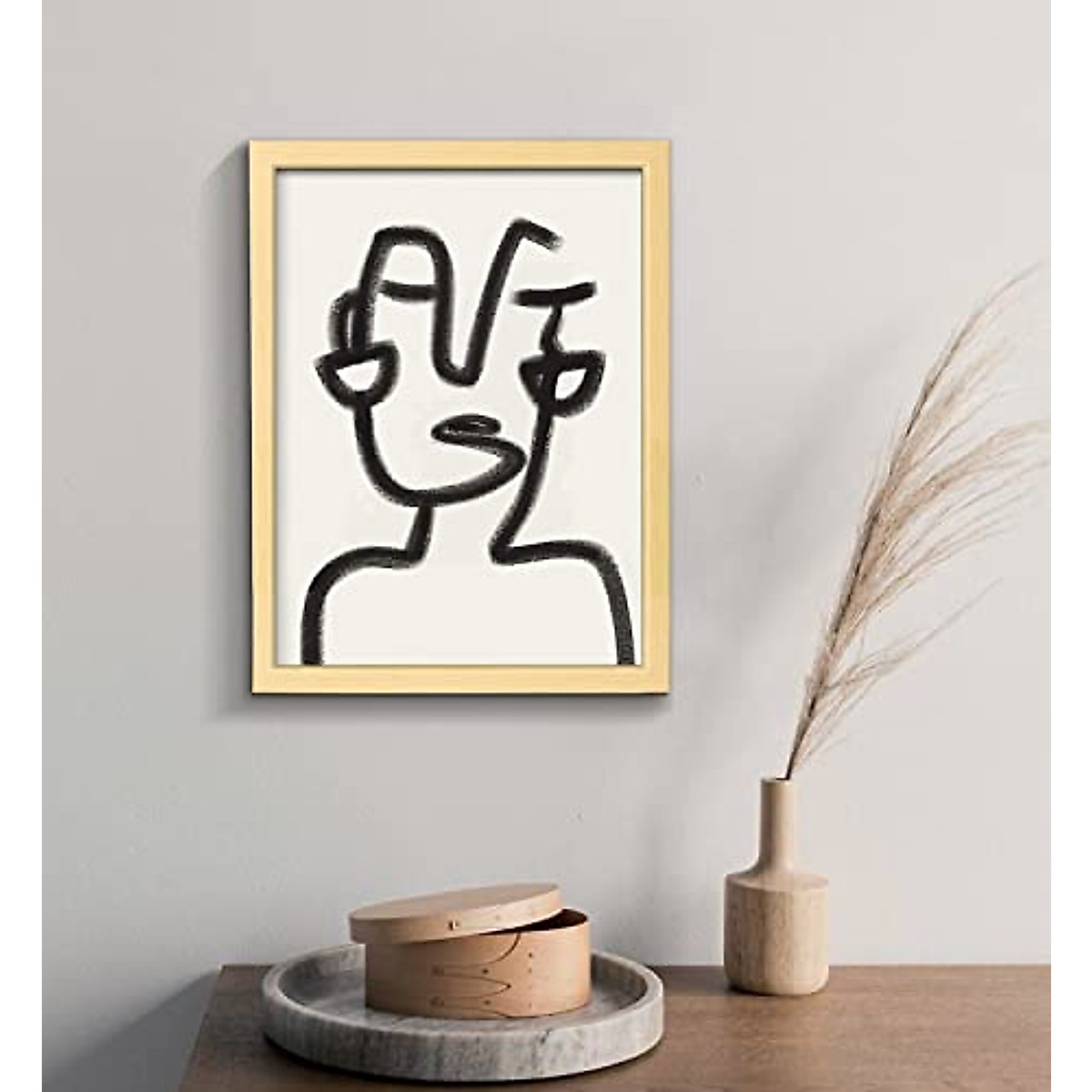 ArtbyHannah 11x14 Framed Abstract Wall Art Set of 3 with Minimalist Black Line Prints for wall decor