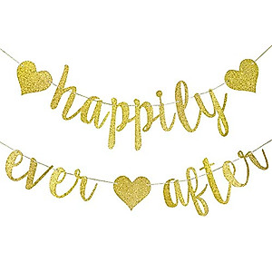 Happily Ever After Banner Gold Glitter, Bachelorette Party Decorations, Happily Ever After Decorations, Bridal Shower Banner, Wedding Engagement Decorations, Happily Eve After Sign