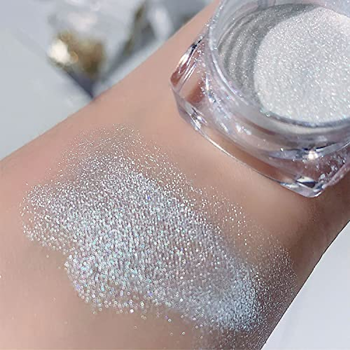 4 Boxes White Aurora Nail Powder, Holographic Pearlescent Glitters