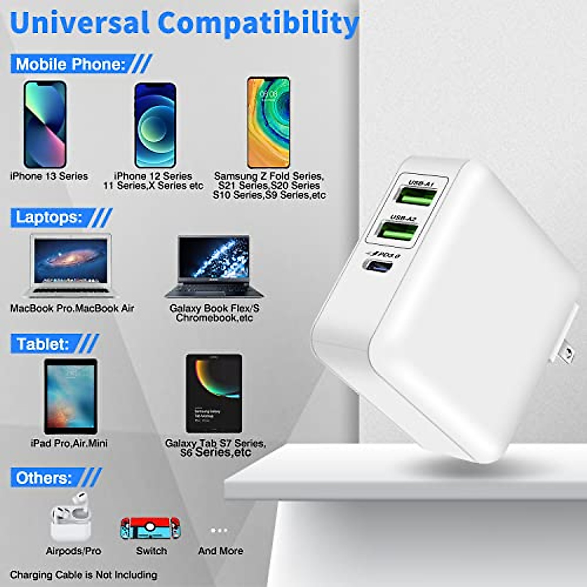 USB C Charger, 40W 3 Port USB C Charging Station, PD Fast Charger Multiport USB C Charger Block Power Adapter for iPhone 14 13 12 11 Max Mini, iPad, Pixel Samsung Galaxy, MacBook, Tablet and More