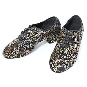 VCIXXVCE Women's lace-up Latin Dance Shoes Ballroom Modern Jazz Dance Practice Performance Shoes with Closed Toes Low Heel 1.18inch,Gold,Model NJB, 10 B(M) US