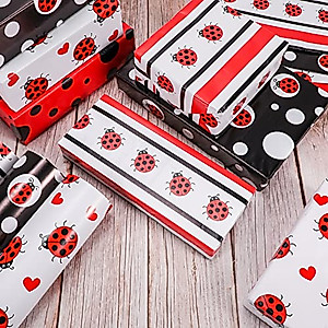 Konsait Ladybug Wrapping Paper Large Sheet Flat Gift Wrapping Paper For Men Women Boys and Girls Wrapping Paper Birthday 4 Different Designs 27.6 x 20.5 Inch - 12 sheets