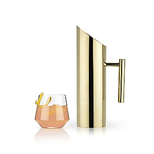 Viski Gold Modern Drink Carafe, Stainless Steel, 26 Ounces, Pitcher with Handle, Plated, Set of 1