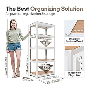 HOMEDANT House 5 Tier Laminated Metal Shelving Unit Adjustable Storage Utility Rack Heavy Duty Shelves Organization Multipurpose Shelf Kitchen Garage Pantry Closet 24.4" W x 16.5" D x 59.5" H 1 Pack