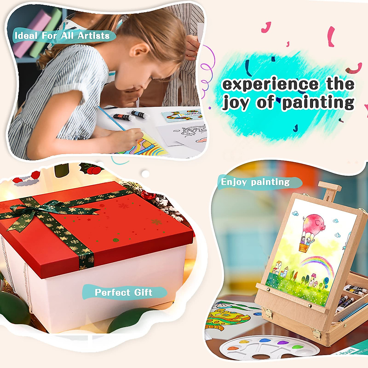 Inburit Art Paint Set with Wooden Easel Box, 24 Colors Acrylic Paints, 8 Paint Brushes, 6 Canvas Panel Deluxe Paining Supplies kit for Kids, Student, Adult & Artist