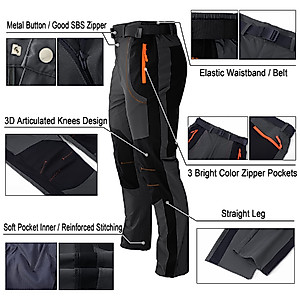 Kuseeker Mens Stretch Work Hiking Pants Quick Dry Lightweight Waterproof Outdoor Travel Climbing Fishing Pants Gray 38