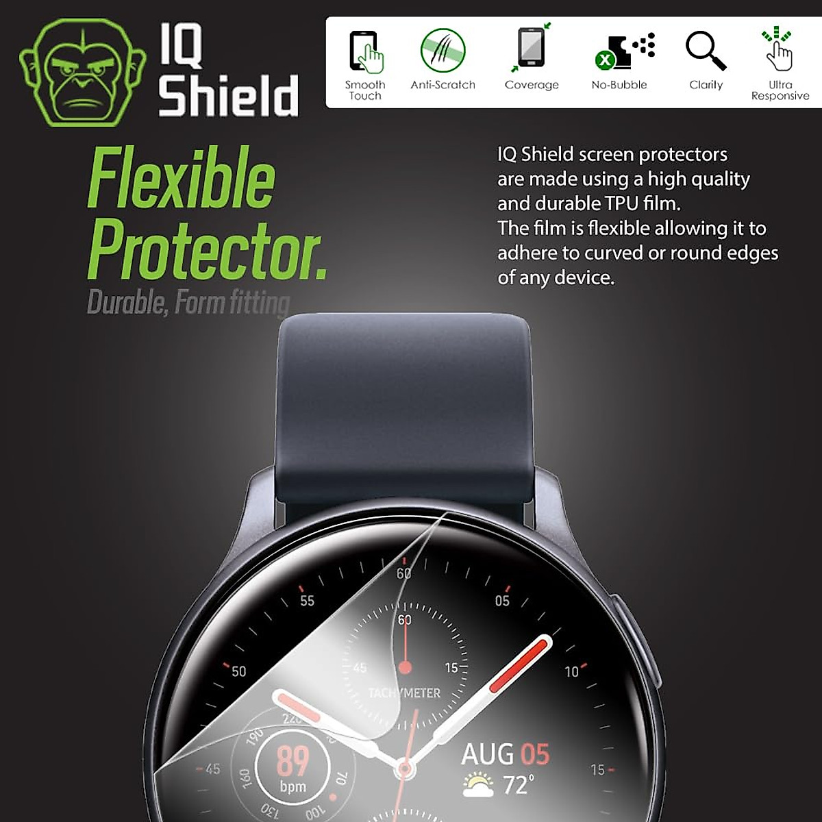 IQShield Screen Protector Compatible with Samsung Galaxy Watch Active2 (44mm, 2019)(6-Pack) LiquidSkin Anti-Bubble Clear TPU Film