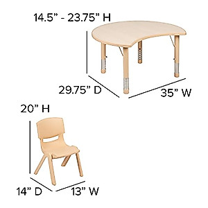 EMMA + OLIVER 25.125" W x 35.5" L Crescent Natural Plastic Adjustable Kids Table Set - 4 Chairs
