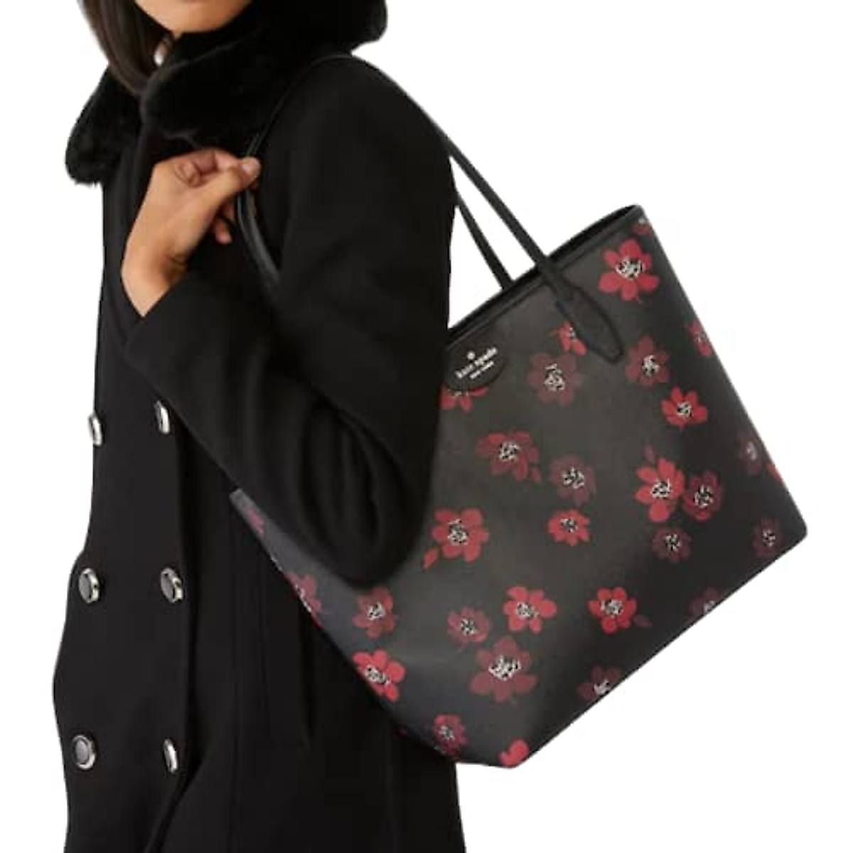 Kate Spade Lori Large Top Zip Tote Black Multi Dancing Bloom Red Floral