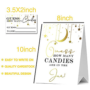 JIRIM-BEUTY Guess How Many Candies Baby Shower Games, Pack of 1 Logo and 50 Cards, Golden Star and Moon, Baby Shower Signs, Baby Shower Invitation Set, Bridal Shower Sign, Gender Reveal - JRM308