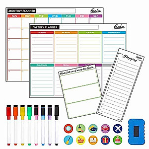 4 Pack Dry Erase 2023 Magnetic White Board Calendar Kit, Feela Monthly Weekly Calendar for Wall Refrigerator, Office Supplies with 8 Magnetic Erase Markers, 1 Eraser, 10 Stickers for Schedule