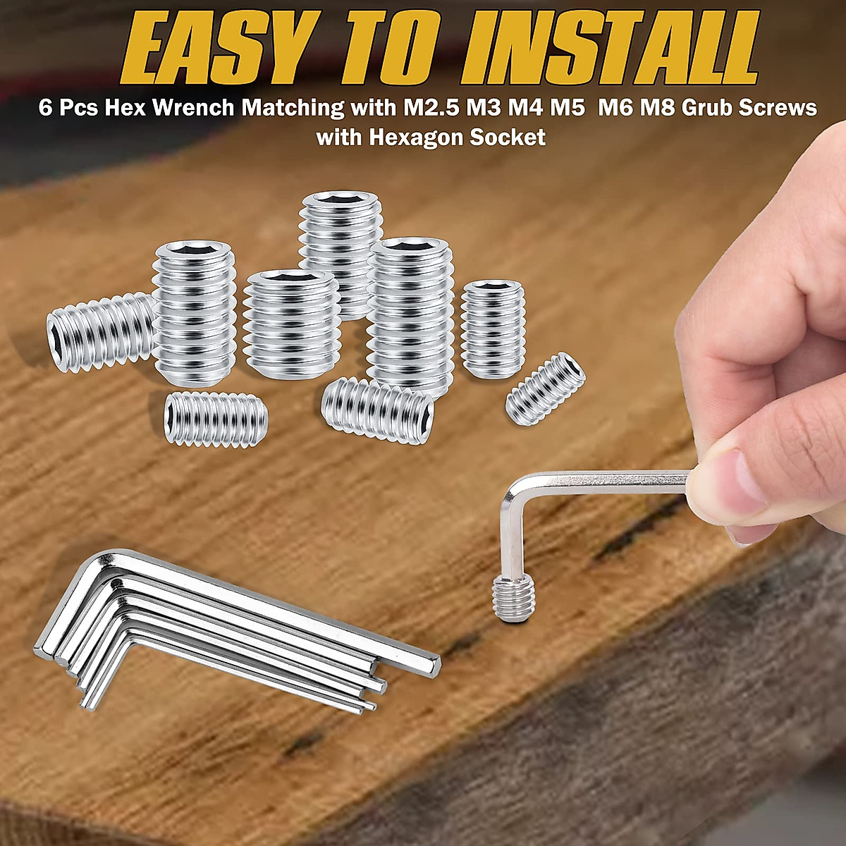 Bonost 440Pcs Set Screw Assortment Kit Metric - M2.5 M3 M4 M5 M6 M8 Stainless Steel Hex Allen Head Socket Grub Screw, Small Set Screws for Door Handles, Bathroom Fixture