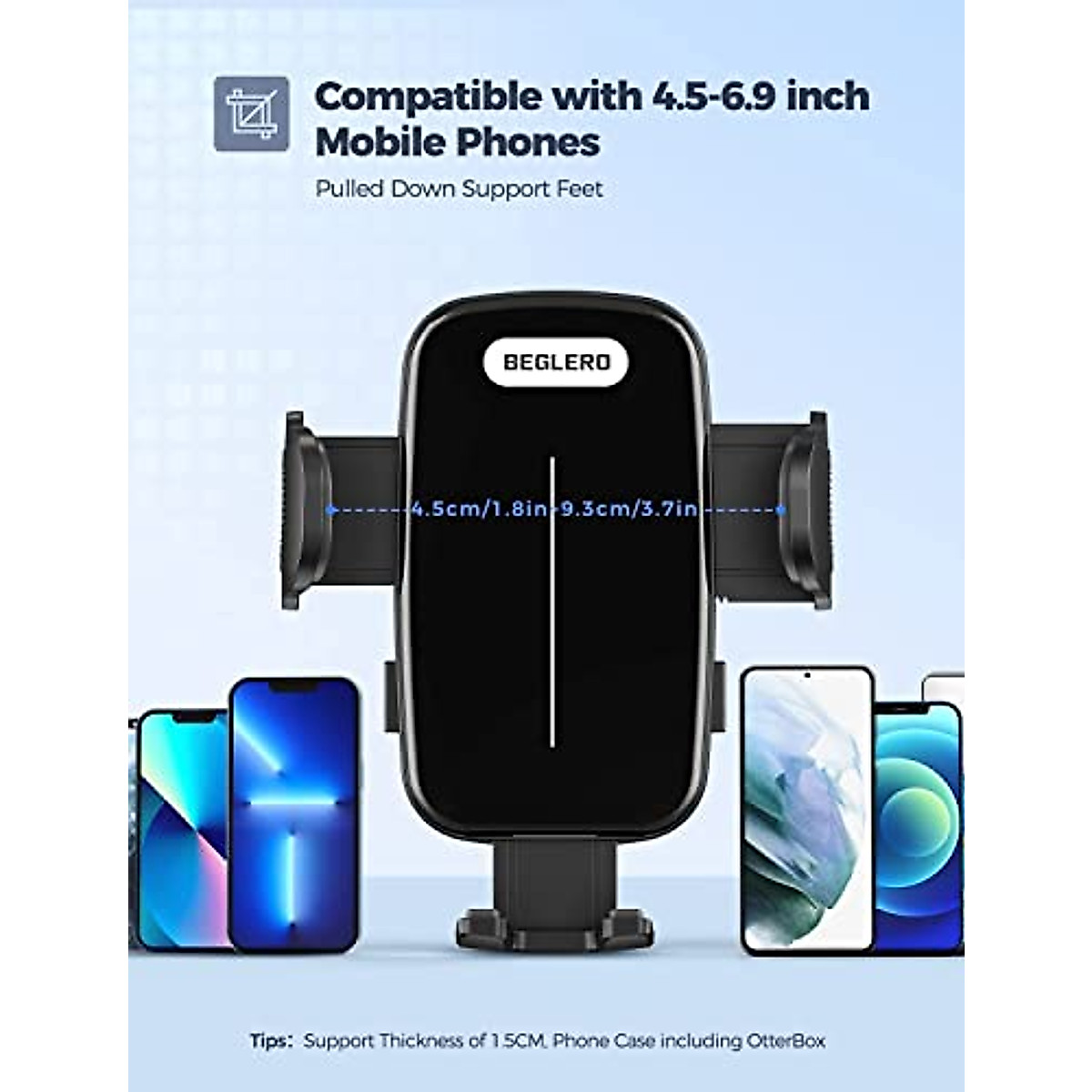 Car Cell Phone Holder Mount, 2 in 1 Dashboard Windshield Phone Mount for Car with Stabilizer, Car Phone Mount Windshield with Super Sticky Gel Suction Cup, iPhone Holder for Car Fit for All Phones