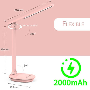 AQINGLING LED Desk Lamp with ​USB Charging Port Nightlight, Eye-Caring Desk Lights for Home Office, 5 Modes Dimmable, Auto Timer, Black