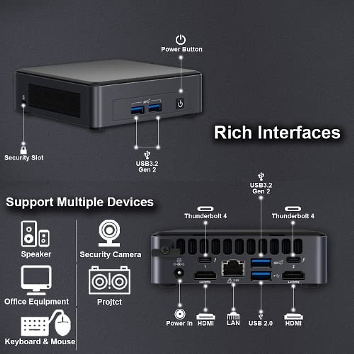 Intel NUC 11 Pro NUC11TNKV5 Tiger Canyon Home & Business Mini PC Desktop 11th Generation Intel® Core™ i5-1145G7 Processor with Intel vPro® Technology,4 Cores,8 Threads(8G RAM,256G SSD)