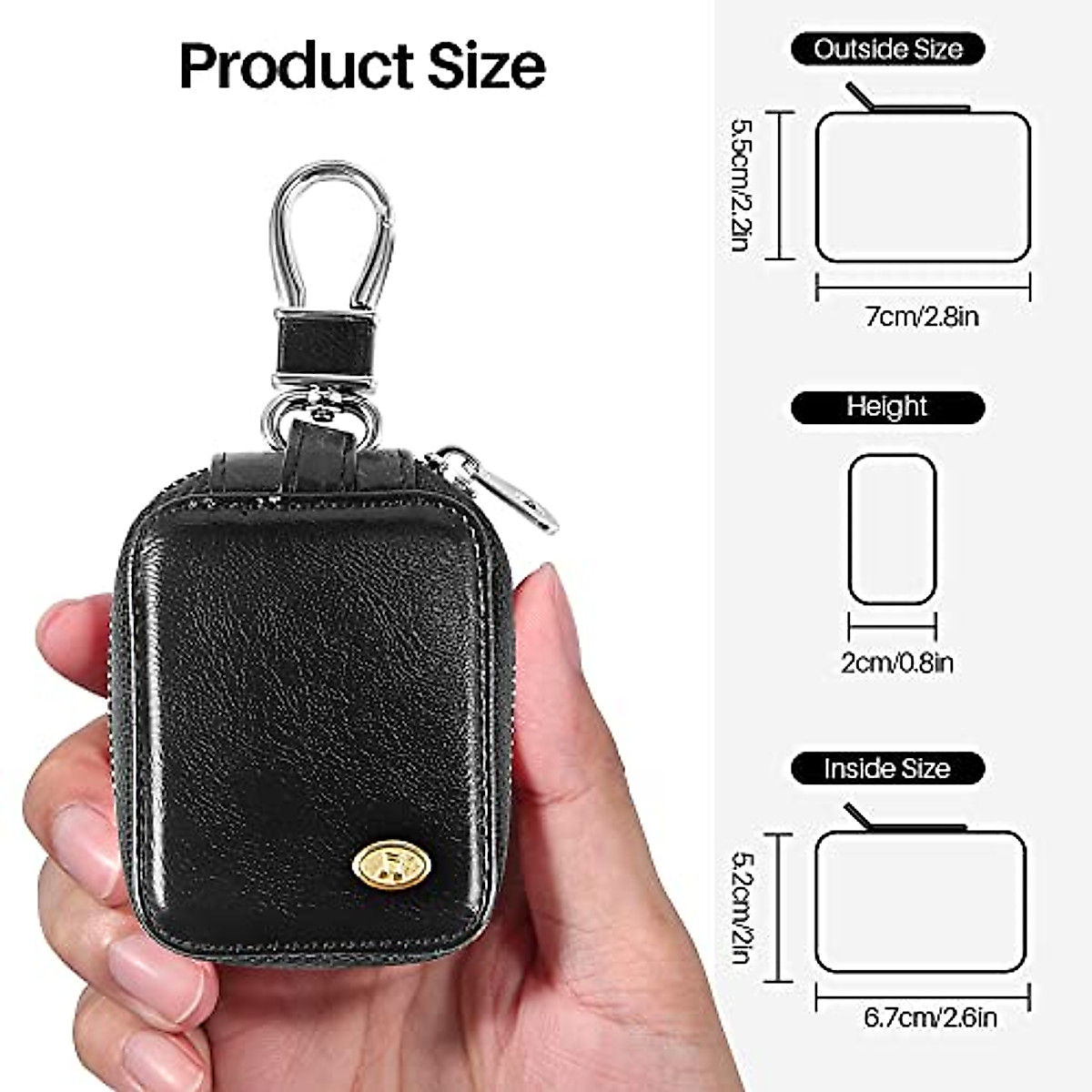 MRPLUM Earbud Carrying Case Small Compatible with AirPods PU Leather Hard Portable Earphone Case Protective Storage Pouch Bag with Mesh Pocket & Keychain for Wireless Headphone USB Cable (pitch-black)