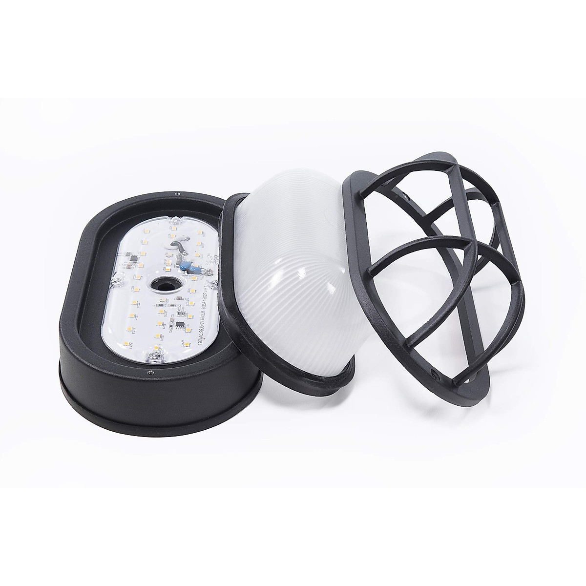 CORAMDEO Outdoor 8.5” Oval LED Nautical Bulkhead Light, Flush Mount for Wall or Ceiling, Wet Location, 75W of Light, 800 Lumens, 3K, Black Cast Aluminum with Frosted Glass Lens