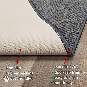 Kapaqua Grey Solid Colored Runner Rug Non Slip Rubber Backed Pet Friendly Kitchen Hallway 2x12