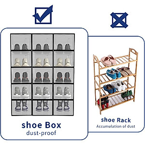 ZZCZZ X-Large Shoe Storage Boxes 12 Pack, Shoe Organizer for Closet, Clear Plastic Substitute Shoe Rack Foldable Durable, Fit for Women/Men High-top shoes, black