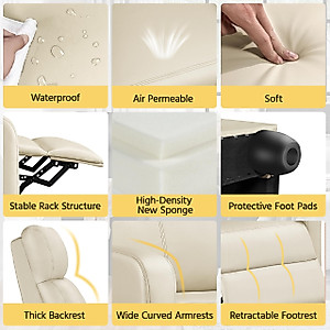 Yaheetech Recliner Chair PU Leather Recliner Sofa Home Theater Seating Adjustable Modern Single Reclining Chair Sofa with Pocket Spring Living Room Bedroom Beige