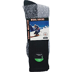 Diamond Star Merino Wool Socks 6 Pairs Thermal Socks Insulated for Cold Weather Winter Socks For Men & Women 10-13 (3 Black,1Red,1Grey,1Royal Blue)