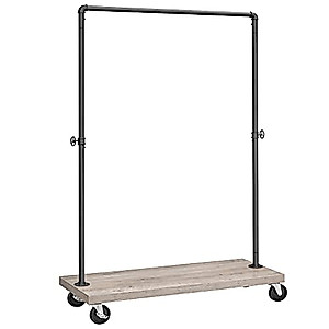 VASAGLE Clothes Rack, Heavy-Duty Clothing Rack, Industrial Pipe Style Rolling Garment Rack with Shelf, for Bedroom, Laundry Room, Retail Store, Greige and Black UHSR065B02