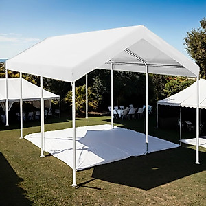 Generic 10x20 Canopy Replacement Cover, Heavy Duty Carport Canopy, UV Resistant Car Tent Cover, Water Resistant Car Port Cover with Ball Bungee Cords, White, Only Cover, W2225P164083