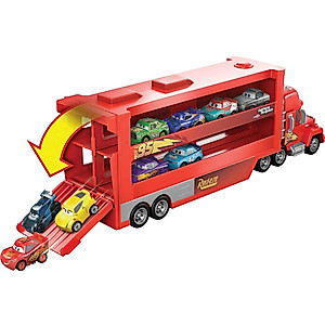 Mattel Disney and Pixar Cars Mini Mack Racers Hauler & 1 Toy Car, Transporter Truck Holds 18 Minis, Collectible Set