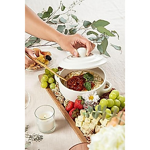Stoneware Brie Cheese Baking Dish and Warmer with Lid - Oven Safe - Great for Charcuterie Board and Grazing Table Accessories - Perfect for Camembert, Baked Brie, Fondue, Dip - Oven Safe Ceramic Crock
