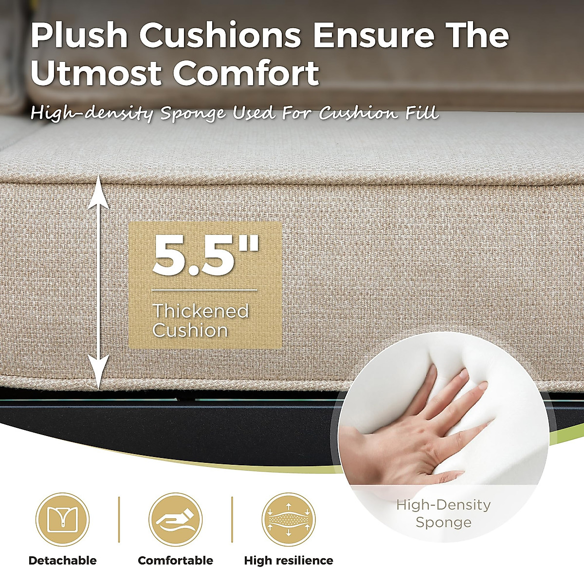 MIXPATIO 4 Piece Patio Furniture Set, All Weather Wicker Outdoor Sofa with 5.5" Cushions, 2 Fixed Chairs, 3-Seat Sofa with Wood Grain Coffee Table, Patio Conversation Set for Porch, Backyard, Beige