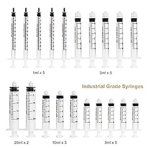 BSTEAN Syringe Blunt Tip Needles Caps Refilling and Measuring Liquids, Adhesives, Oil or Glue Applicator (1ml, 3ml, 5ml, 10ml, 20ml)
