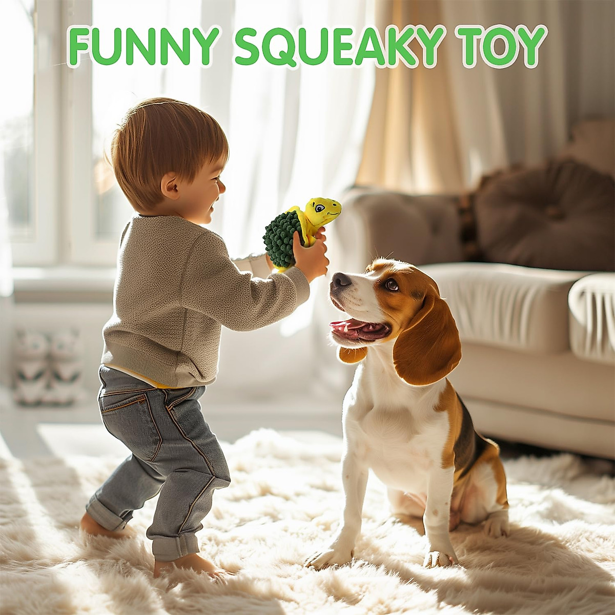 Aqezd Turtle Small Dog Squeaky Toys with Ball - Loud 2-in-1 Plush Interactive Toy, BPA-Free Rubber Core, Non-Toxic Chew Toy for Teeth Cleaning, Ideal for Small and Medium Breeds