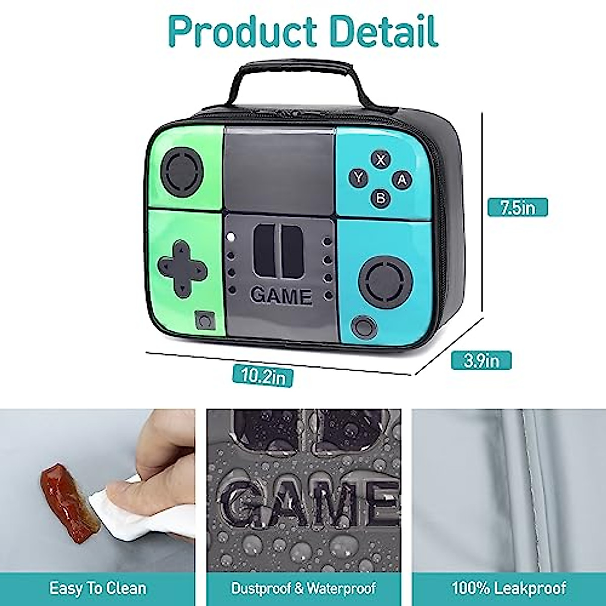Tongtai Kids Lunch Box Boy Insulated Lunch Bag Game Leather Thermal Lunch bag for School Insulated Cooler Bag Game Lunch Boxes for Boys Girls Kids Toddlers Teen