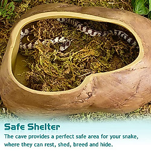 Antidious Snake Hide Cave for Gecko Shedding, Natural Rock Look Hideout, Reptiles Egg-Laying Shelters, Suitable for Ball Python,Corn Snake, Green Snake and Gecko, L Size
