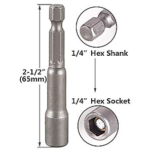 Yakamoz 10Pcs Magnetic Nut Setter Driver Drill Bit Set 1/4" Hex Shank to 1/4" Hex Socket Power Nut Driver Bits, 2-Inch Length