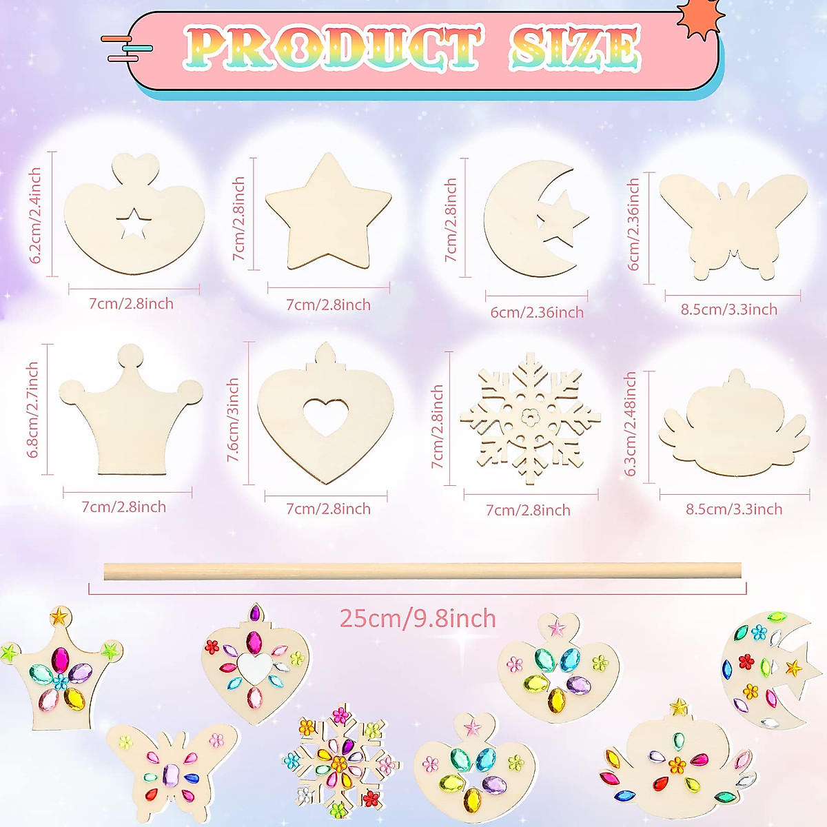 Roowest 24 Pcs Wood Princess Wands Magic Stick Unfinished Wooden Fairy Wands DIY Princess Craft Make Your Own Magical Wands for Girl School Costume