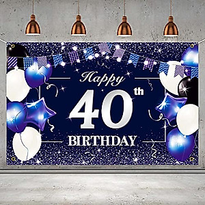 P.G Collin Happy 40th Birthday Banner Backdrop Sign Background 40 Birthday Party Decorations Supplies for Him Men 6 x 4ft, Blue White 40 (HB40-BS)