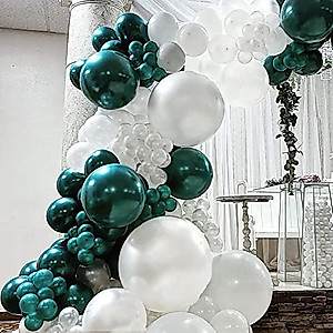 Futureferry Dark Teal and Silver Balloon Garland Arch Kit 136Pcs Double Stuffed Teal and White Balloons for Baby Shower Wedding Engagements Anniversary Birthday Party Backdrop DIY Decoration