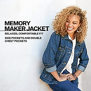 Wrangler Women's Relaxed Fit Memory Maker Jean Jacket, Crimson, Medium