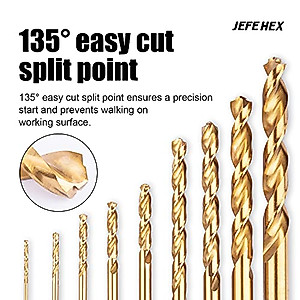 JEFE HEX 9-Piece Drill Bits Set,Hex Shank for Quick Change, Titanium HSS Twist Drill Bit Set, 135 Degree Easy Cut Split Point