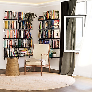 Wallniture Palma 17''x6'' Floating Shelves, Wall Bookshelf for Living Room, Rustic Wood Shelves for Office Decor, Wall Shelves with 5'' Bracket, Set of 20, Black